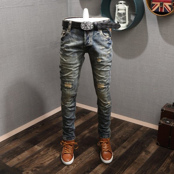 Jeans | Fashion Men Jeans Retro Designer Ripped Jeans | Poshmark